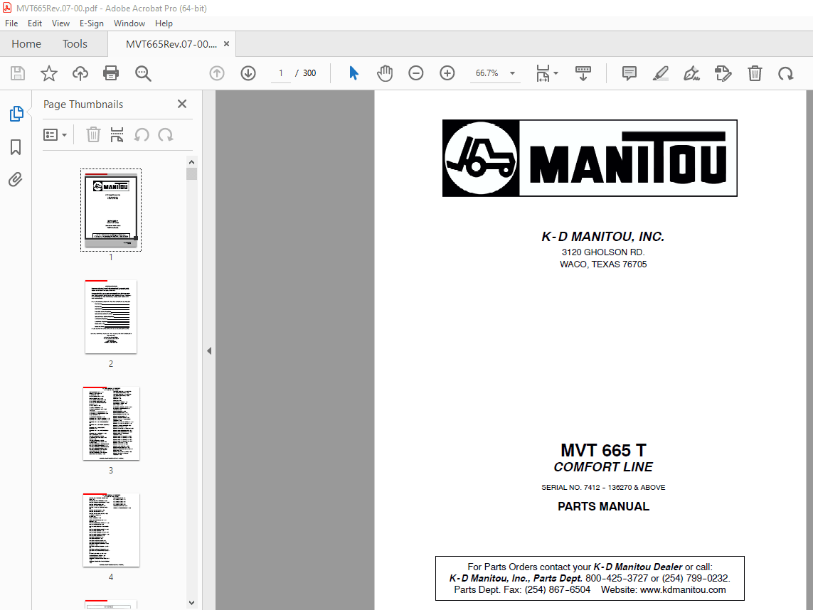 Manitou Forklift MVT 665 T COMFORT LINE Parts Manual – PDF DOWNLOAD