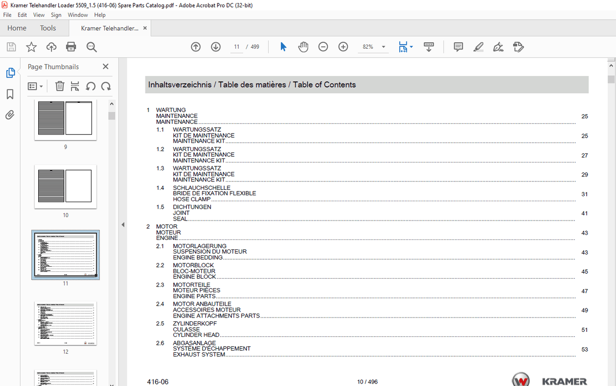 KRAMER Telehandler 5509 Spare Parts List Manual SN416060001 – PDF DOWNLOAD