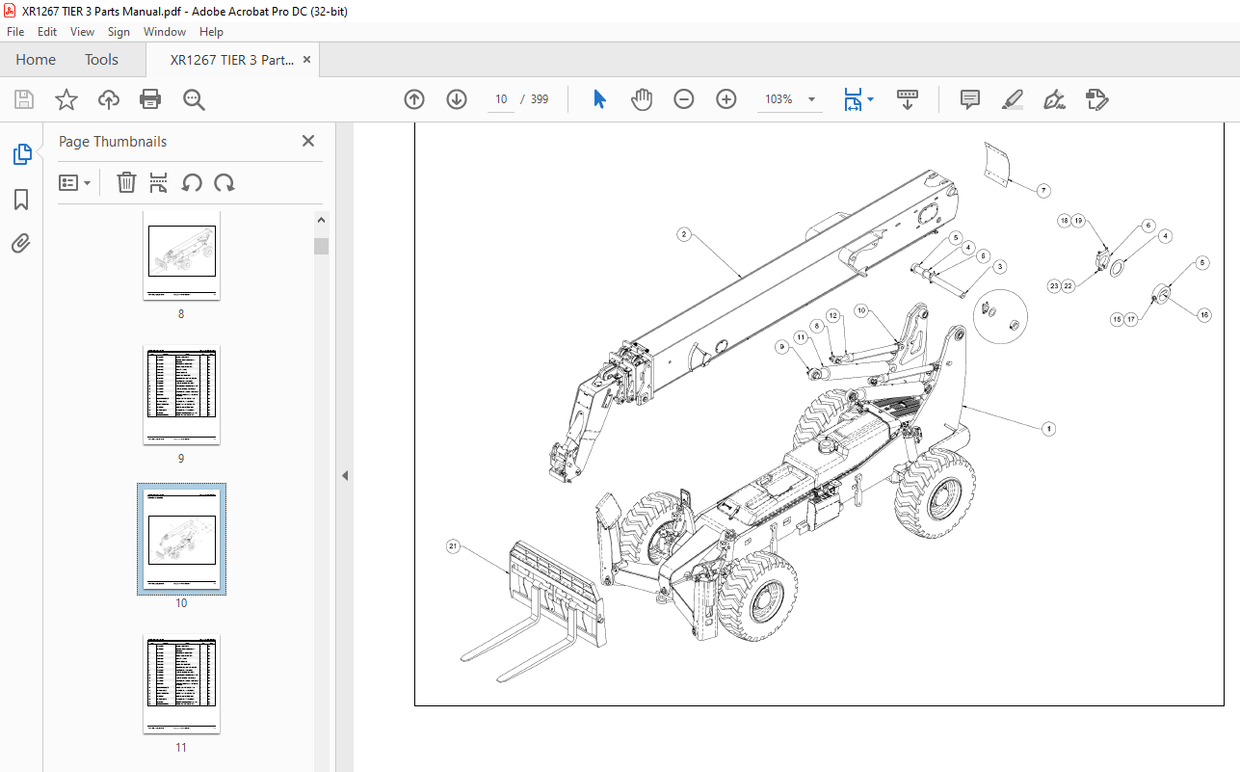 Xtreme Telehandler XR1267 TIER 3 Forklift Parts Manual – PDF DOWNLOAD