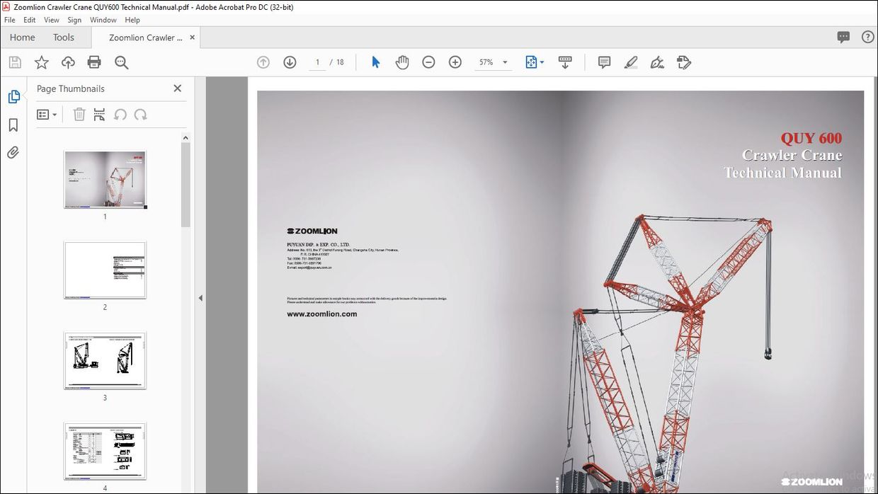 Zoomlion Crawler Crane QUY600 Technical Manual – PDF DOWNLOAD