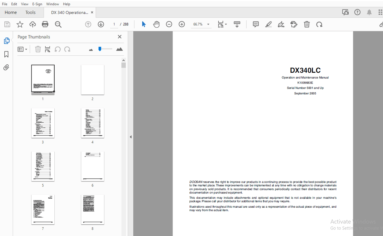 Daewoo Excavator DX340LC Operation & Maintenance Manual K1009683E - PDF ...
