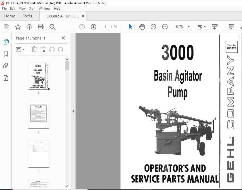 Gehl 3000 Basin Agitator Pump OPERATOR’S AND SERVICE PARTS MANUAL(903823) – PDF DOWNLOAD
