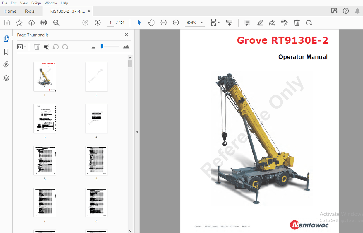 Manitowoc Grove RT9130E-2 Operator Manual