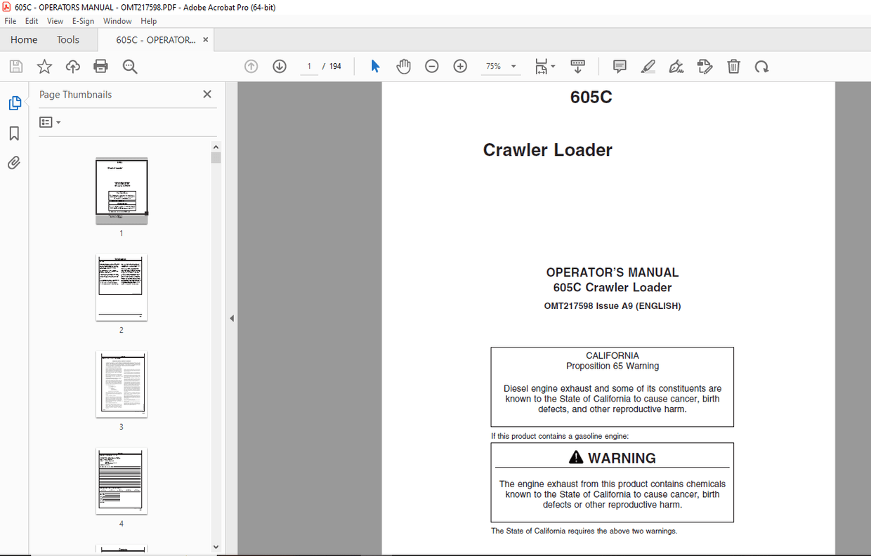 John Deere 605C Crawler Loader Operators Manual OMT217598 - PDF DOWNLOAD