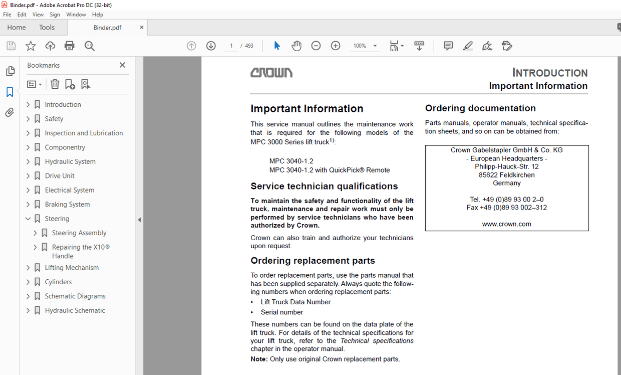 Crown Forklift MPC 3000 Pallet Service Manual – PDF DOWNLOAD