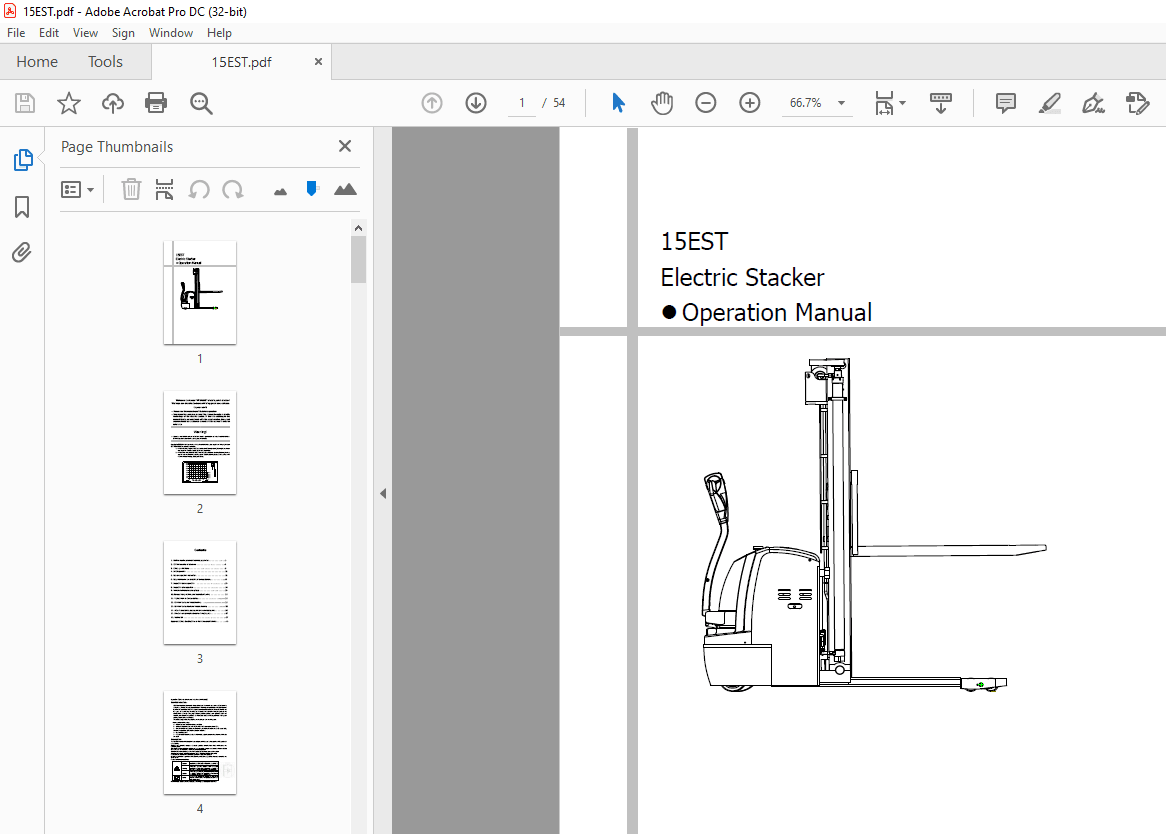 Hyundai Forklift 15EST Electric Stacker Operation Manual - PDF DOWNLOAD