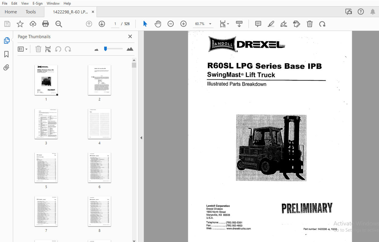 Drexel SwingMast Lift Truck R60SL LPG Series Base IPB Parts Manual – PDF
