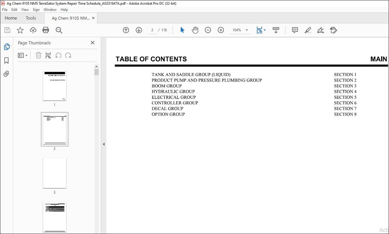 Ag Chem 9105 NMS TerraGator System Repair Time Schedule Manual_AG331647A – PDF DOWNLOAD