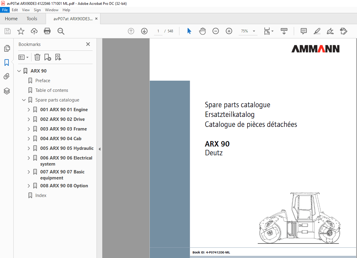 Ammann ARX 90 Tandem Roller Parts Catalogue Manual 4122046 PDF
