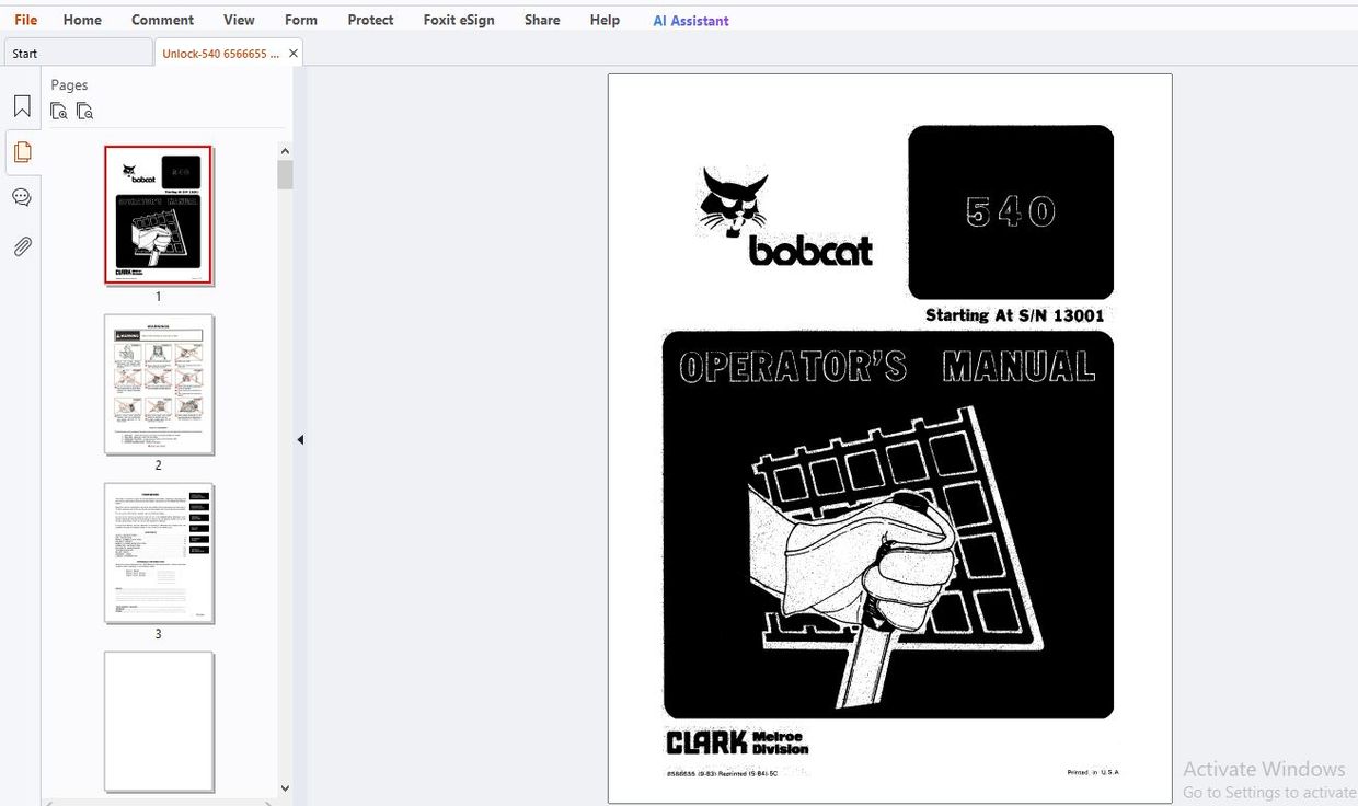 Bobcat 540 Operator’s Manual 6566655 – PDF DOWNLOAD