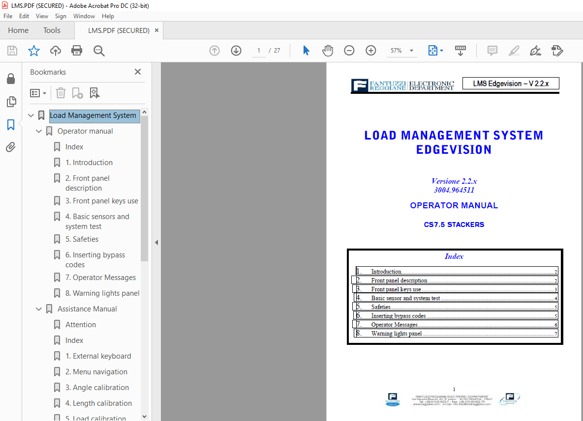 Fantuzzi Reggiane CS7.5 STACKERS Load Management System Operator Manual – PDF DOWNLOAD