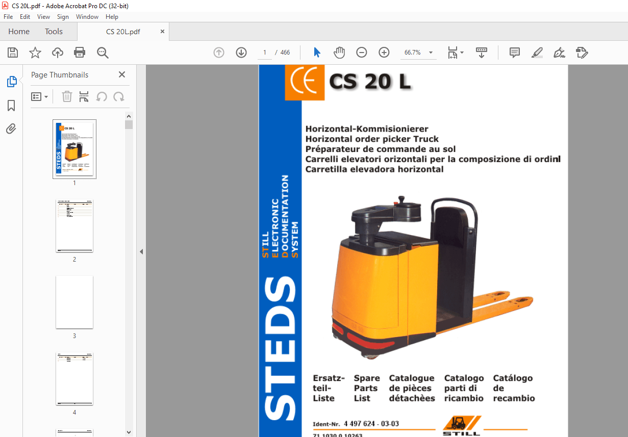 STILL STED Forklift CS 20 L Horizontal order picker Truck Spare Parts ...