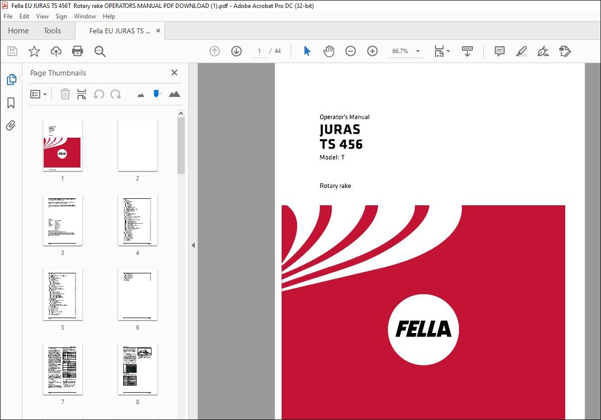 Fella EU Juras TS 456T Rotary Rake Operator’s Manual – PDF DOWNLOAD