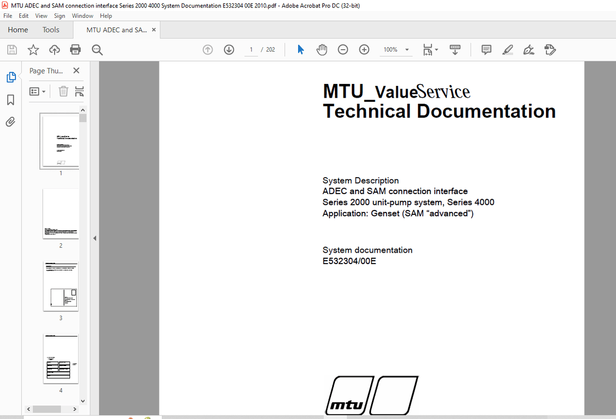 MTU ADEC & SAM connection interface Series 2000 unit pump system Series ...
