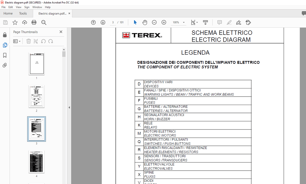Terex T 45 S ELECTRIC DIAGRAM Manual Serial no 502024 – PDF DOWNLOAD