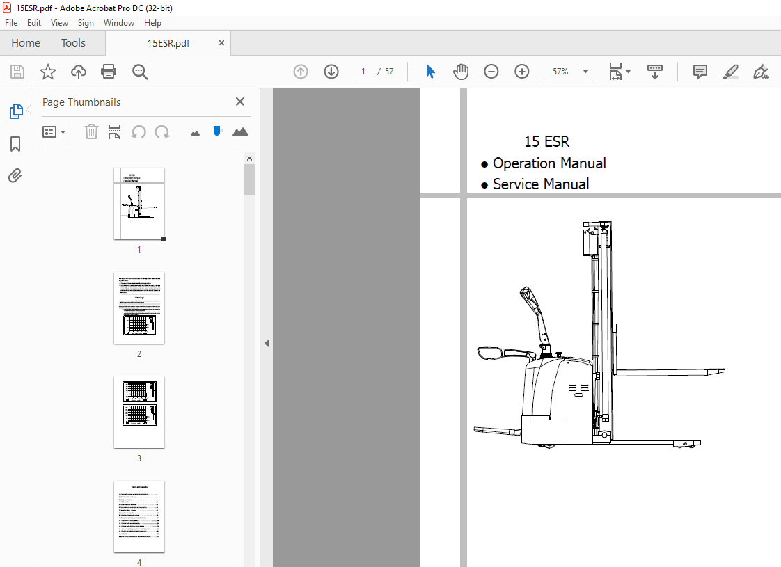 Hyundai Forklift 15 ESR Operation & Service Manual - PDF DOWNLOAD