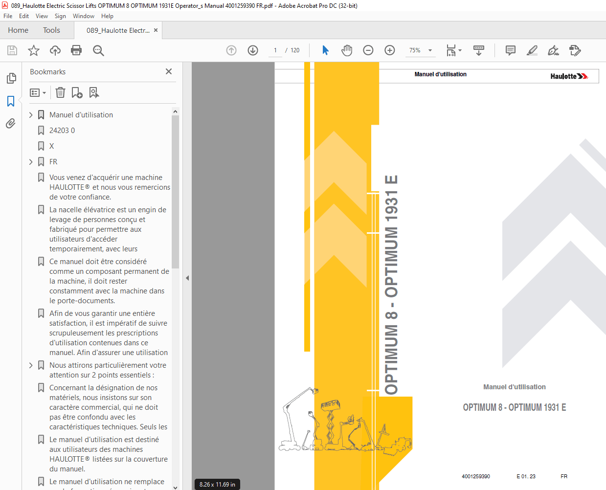 Haulotte Forklift OPTIMUM 8 – OPTIMUM 1931 E Manuel d’utilisation – PDF ...