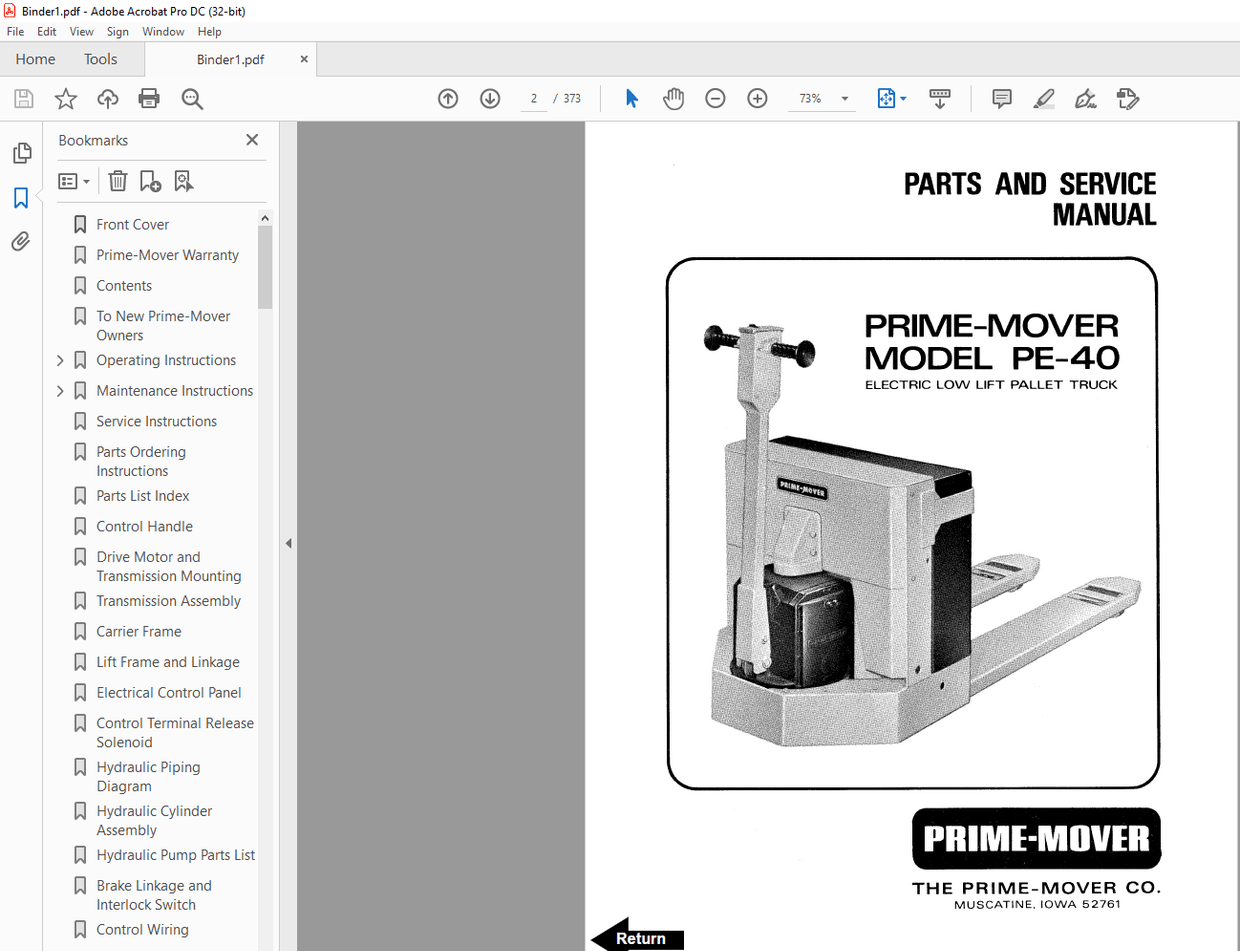 BT Prime-Mover PE-40 Electric Low Lift Truck Parts Manual – PDF DOWNLOAD