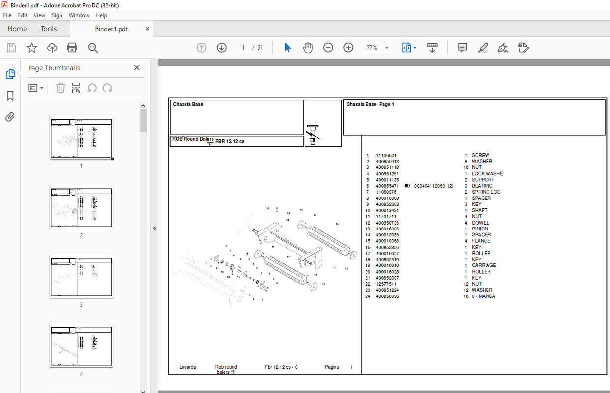 Laverda FBR12.12 Agricultural Tractor Parts Manual