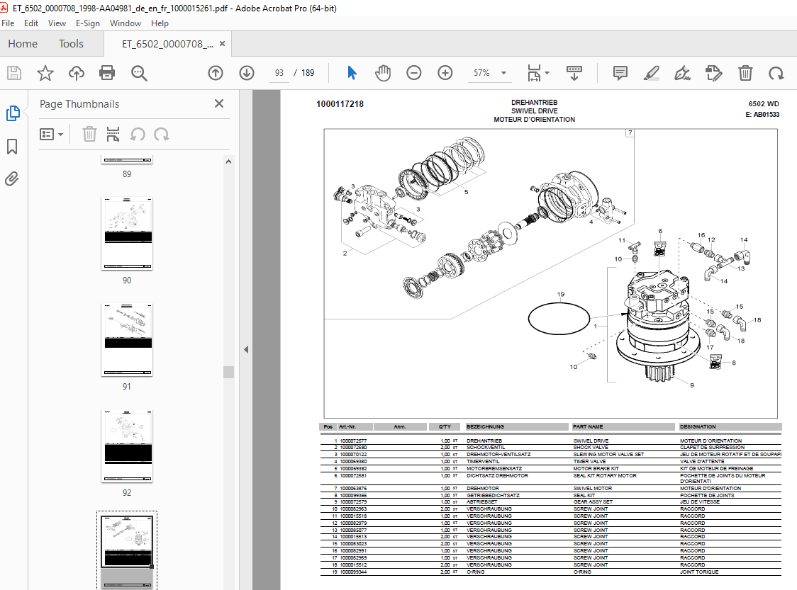 Wacker Neuson 6502 Mobile Excavator Parts Manual 1000126714 - PDF DOWNLOAD