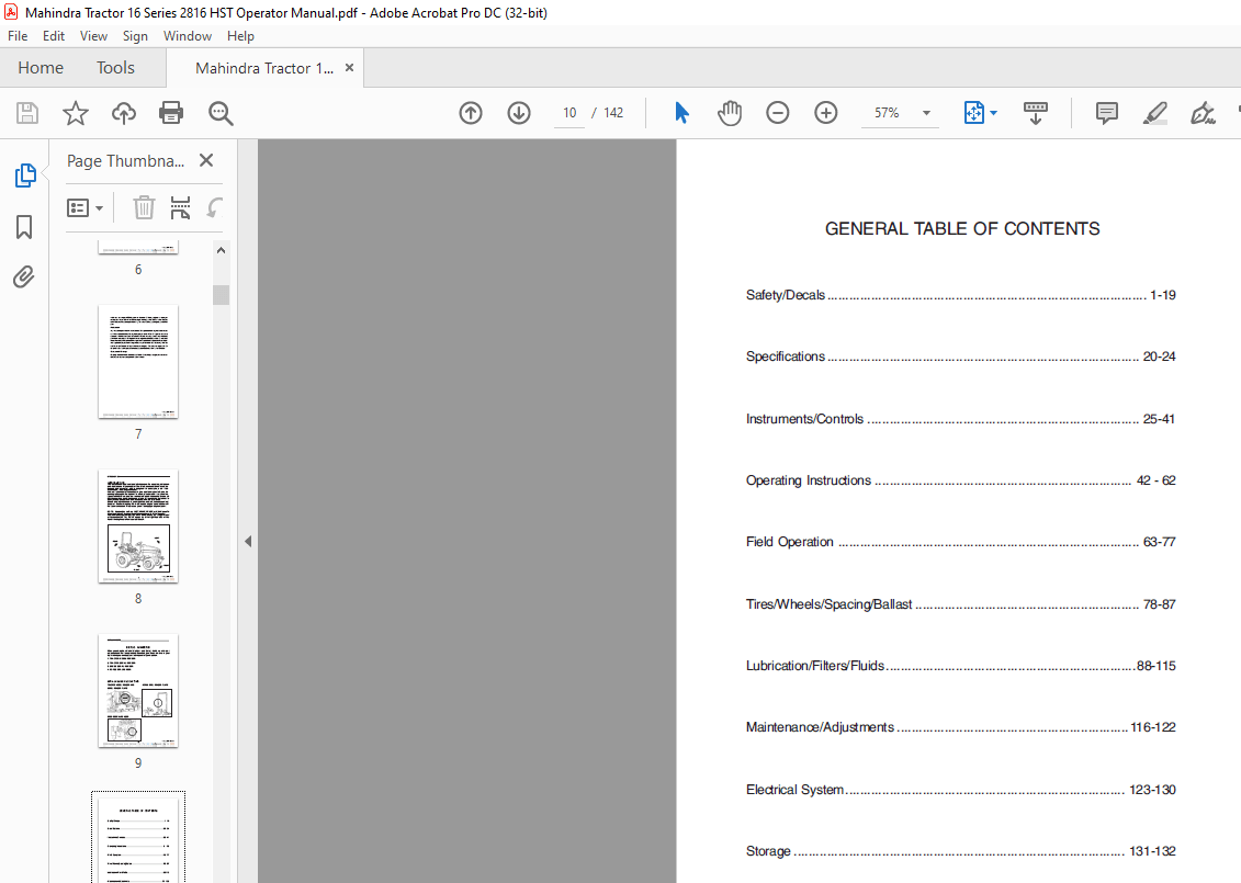 Mahindra Tractor ’16’ Series 2816 HST OPERATOR MANUAL – PDF DOWNLOAD