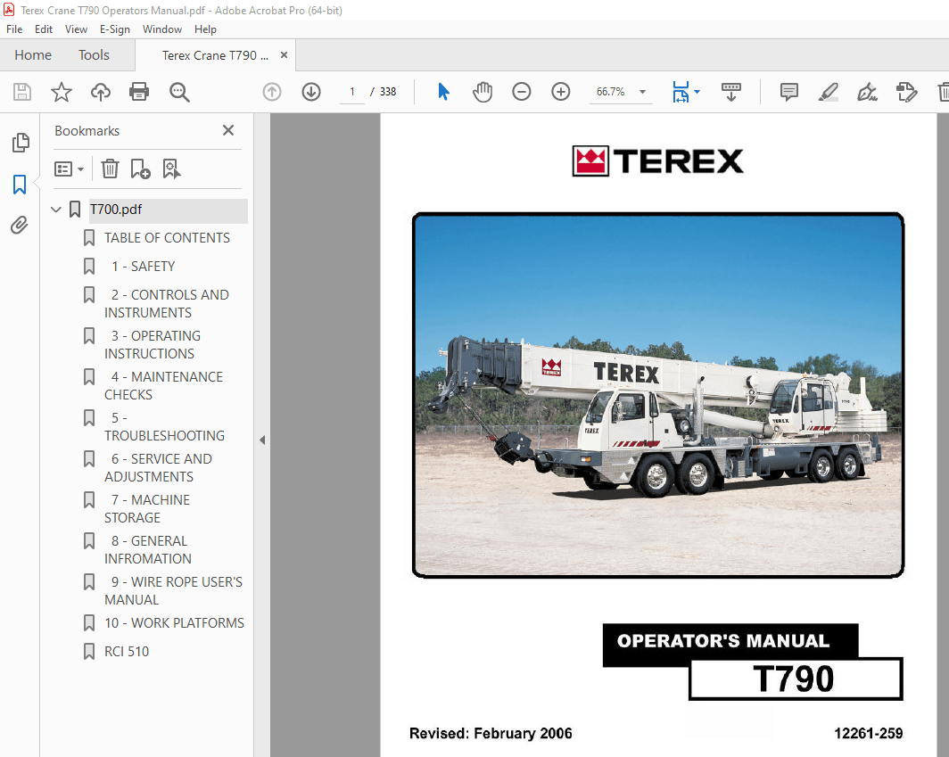 Terex Crane T790 Operator’s Manual 12261-259 – PDF DOWNLOAD