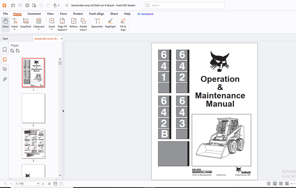 Bobcat 641 642 642B 643 Operation & Maintenance Manual - PDF DOWNLOAD