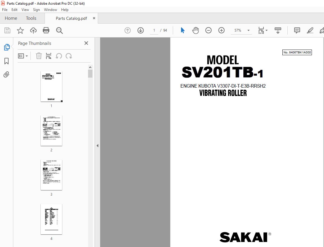 Sakai Soil Roller SV201TB-1 Vibrating Roller Parts Manual - PDF