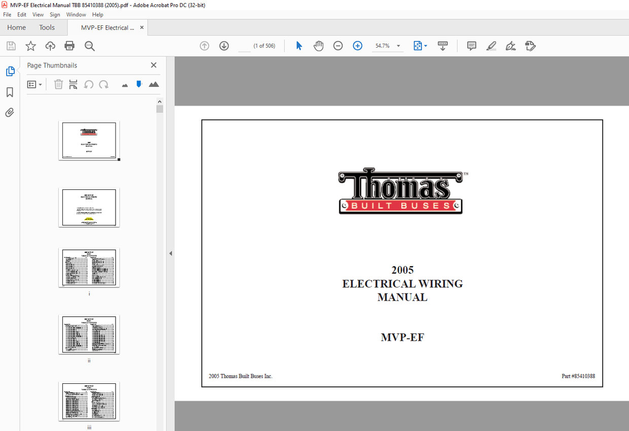Thomas Built Buses 2005 MVP-EF Electrical Wiring Manual - PDF DOWNLOAD