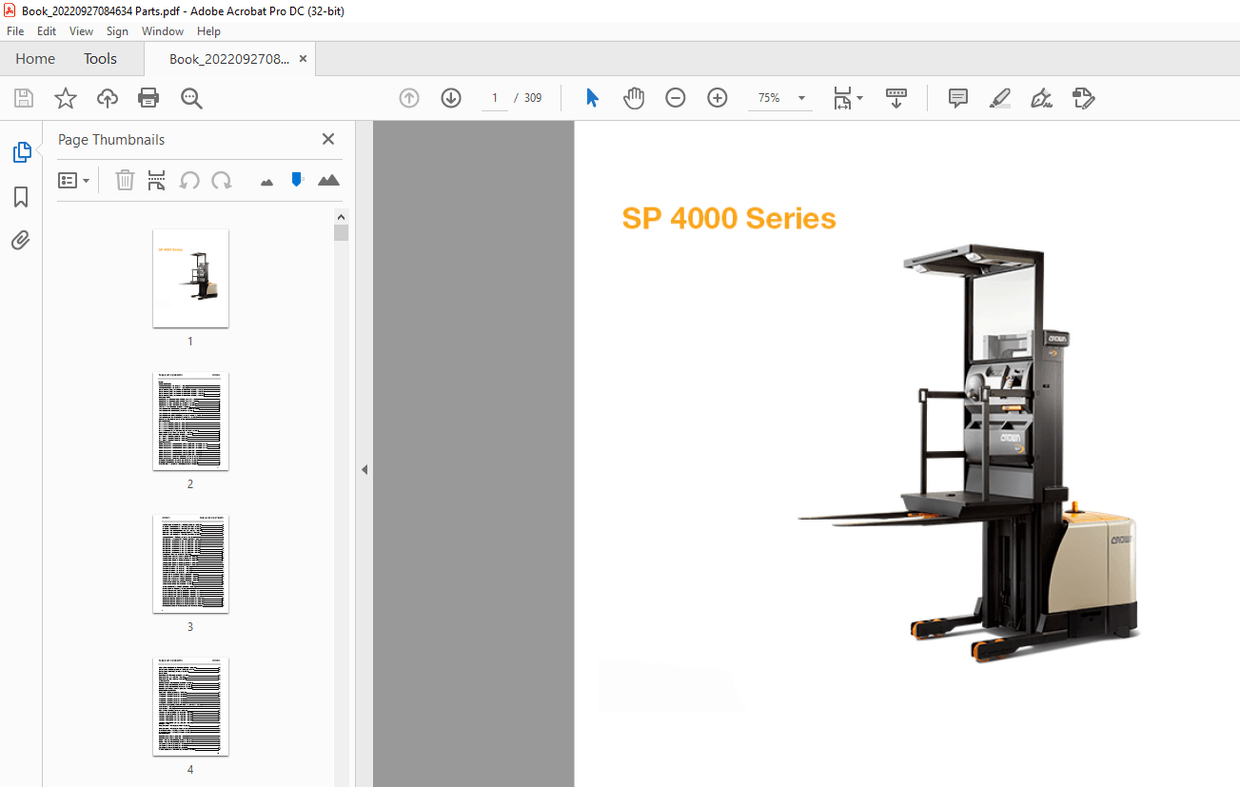 Crown Forklift SP 4000 Series Parts Manual – PDF DOWNLOAD