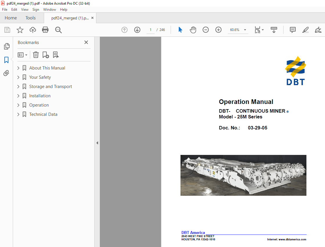 Cat DBT CONTINUOUS MINER 25M Series Operation Manual BI631382 - PDF DOWNLOAD