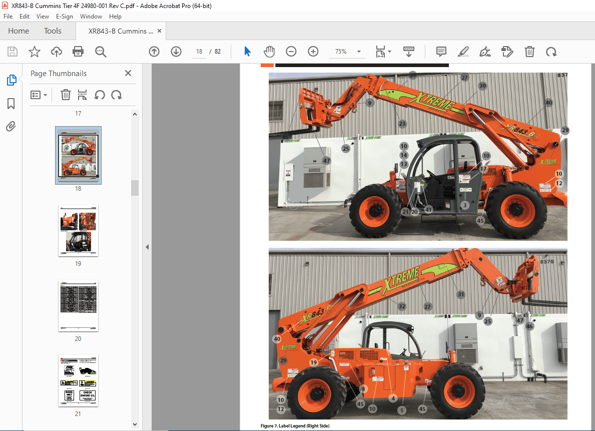XTREME Telehandler XR843-B Cummins Tier 4F Operation & Safety Manual PDF