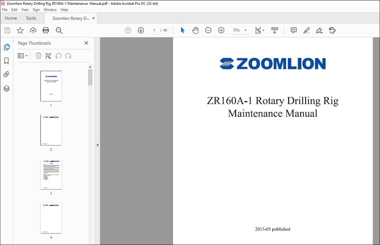 Zoomlion ZR160A-1 Rotary Drilling Rig Maintenance Manual – PDF DOWNLOAD