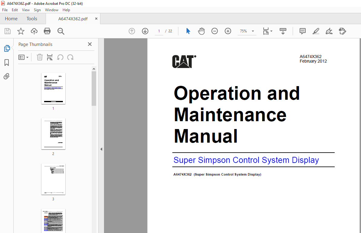 CAT Super Simpson Control System Display Operation and Maintenance Manual A6474X362 - PDF DOWNLOAD