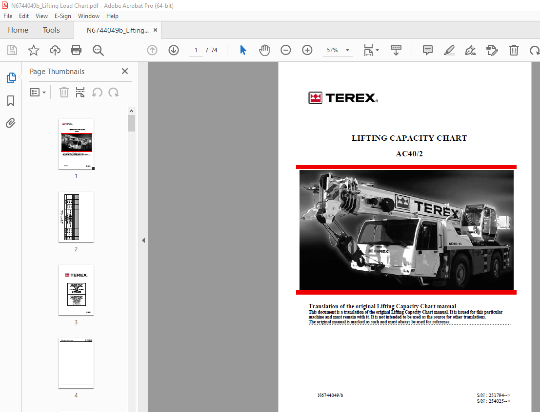 Terex Crane AC40 2 LIFTING CAPACITY CHART Manual - PDF DOWNLOAD