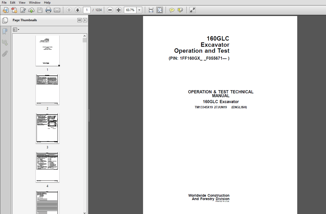 John Deere 160GLC Excavator Operation and Tests Technical Manual PDF ...