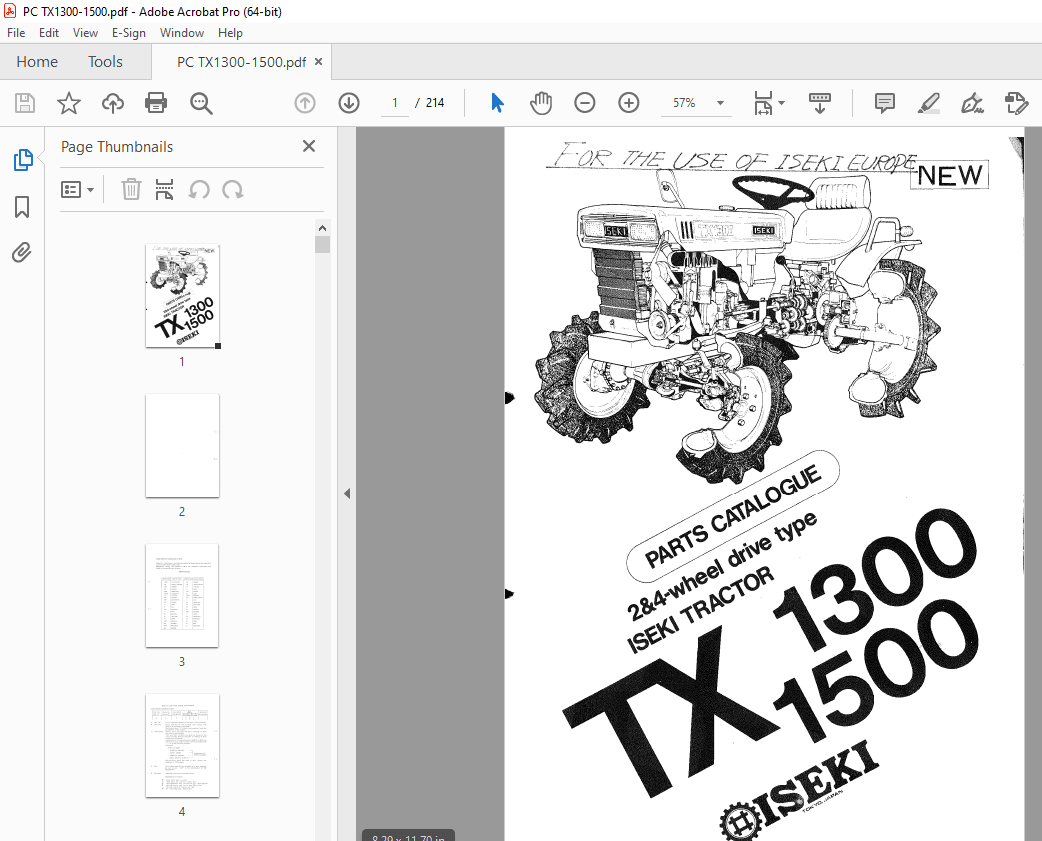 Iseki TX1300 TX1500 Tractor Parts Manual - PDF DOWNLOAD
