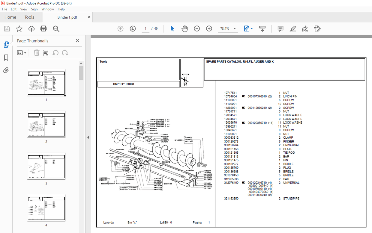 Laverda Header LX880 Parts Catalog Manual – PDF DOWNLOAD