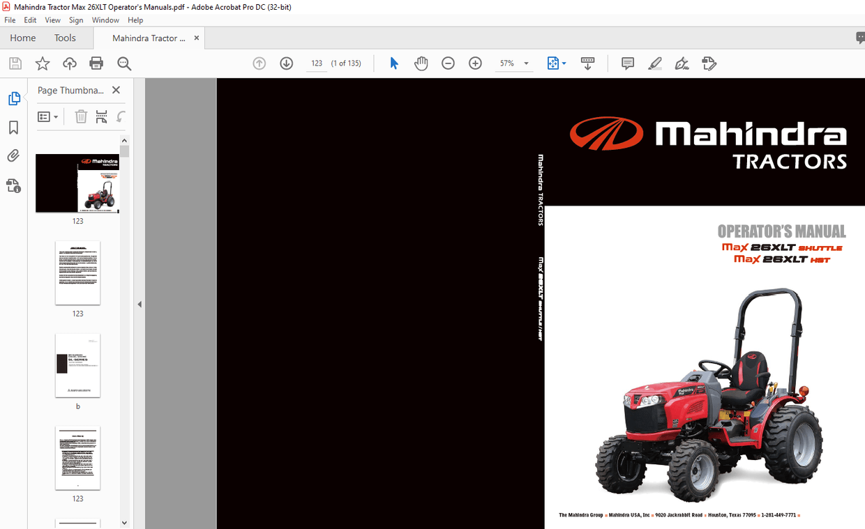Mahindra Tractor max 26XLT SHUTTLE max 26XLT HST Operator’s Manual ...