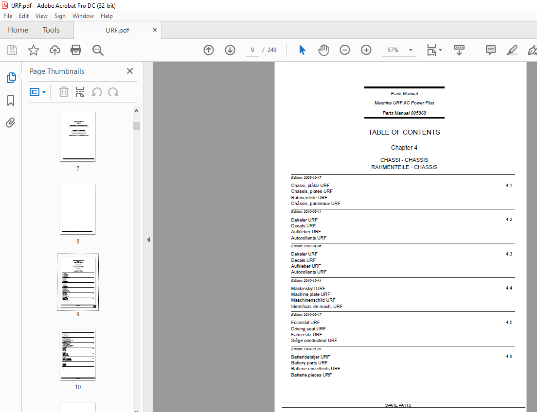 Atlet URF Parts Manual 005969- PDF DOWNLOAD