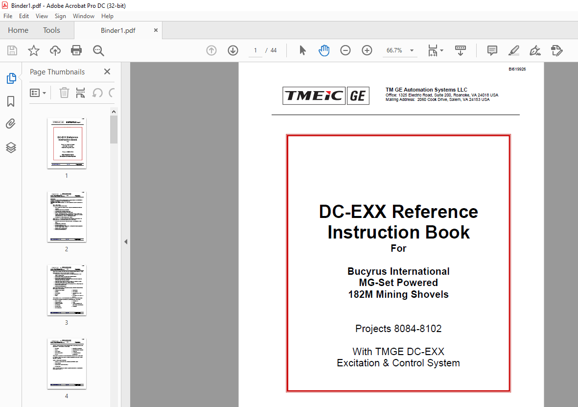 Cat Bucyrus TMEIC 182M Mining Shovel DC-EXX Reference Instruction Manual - PDF DOWNLOAD