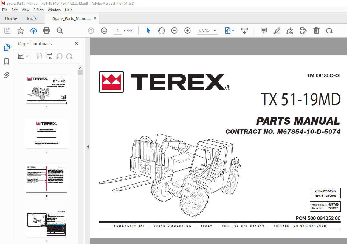 Terex TX 51-19MD Forklift Parts Manual TM 09135C-OI – PDF DOWNLOAD
