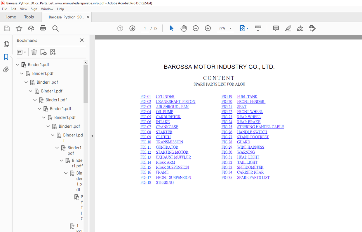 Barossa Python 50CC SPARE PARTS LIST Manual - PDF DOWNLOAD