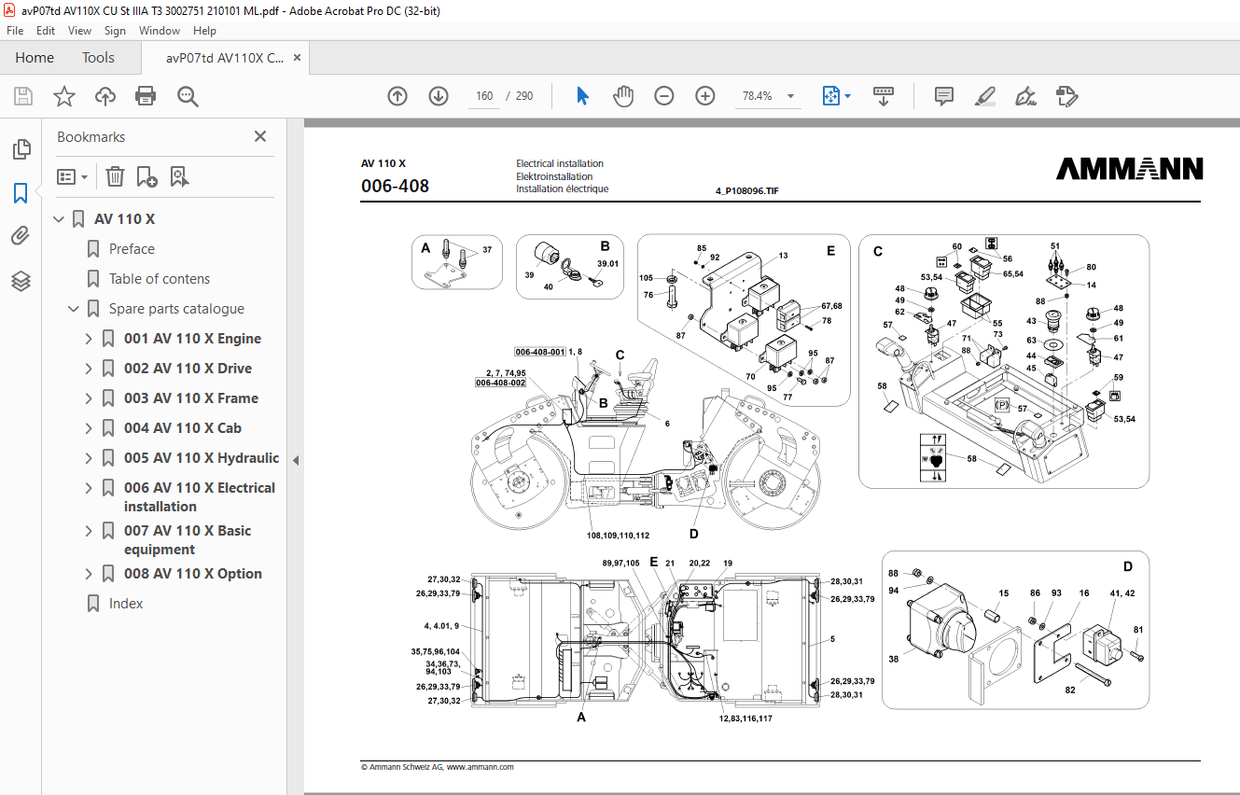 Ammann AV 110 X Tandem Roller Parts Manual 3002751 - PDF