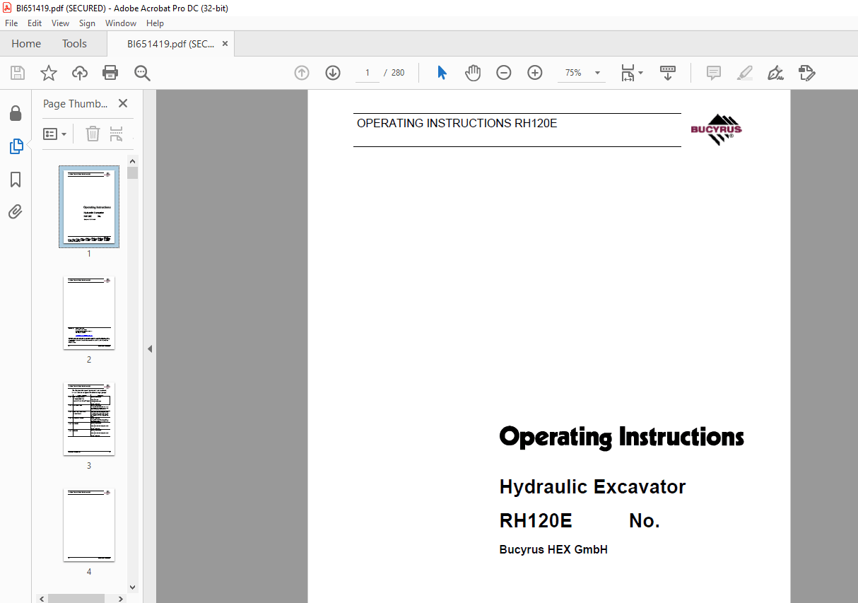 Cat Bucyrus RH120E Hydraulic Excavator Operating Instructions Manual ...