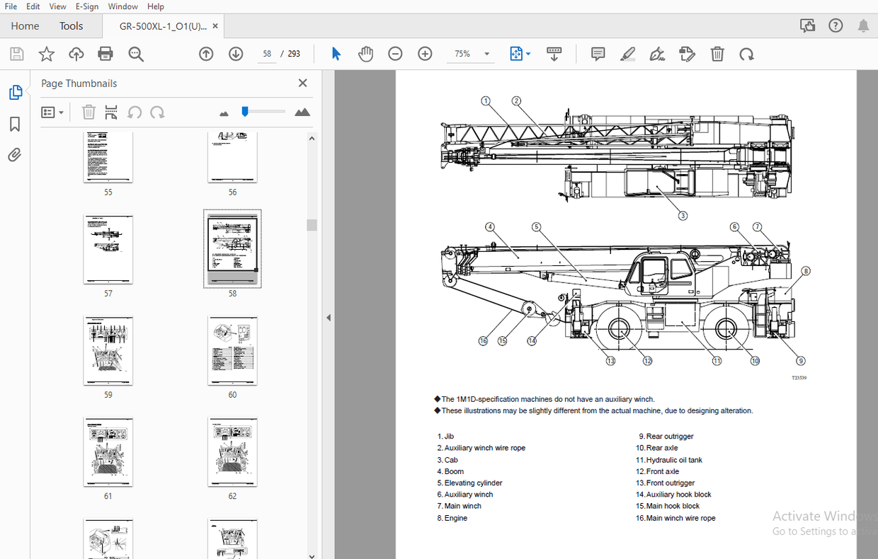 Tadano TR-500XL Rough Terrain Crane Operation Manual – PDF