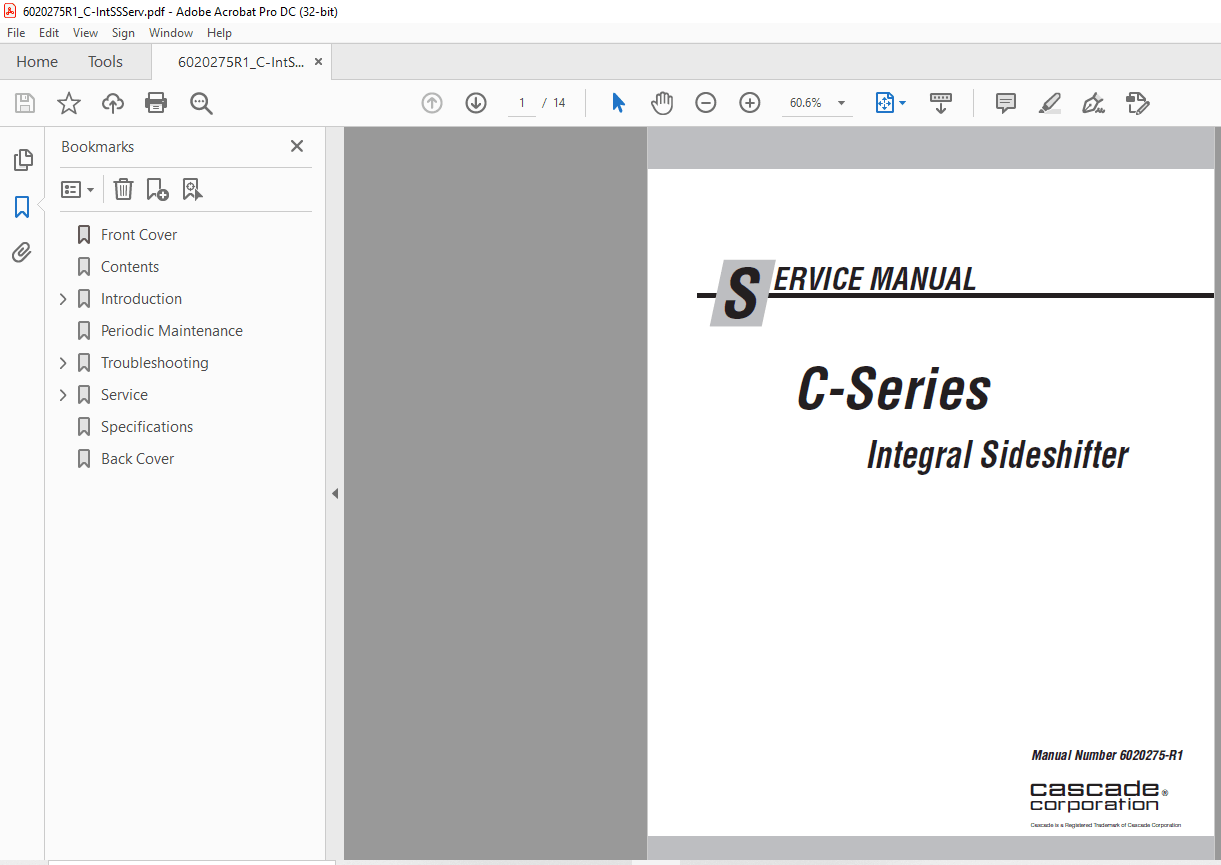 Cascade C-Series Integral Sideshifter Service Manual - PDF DOWNLOAD