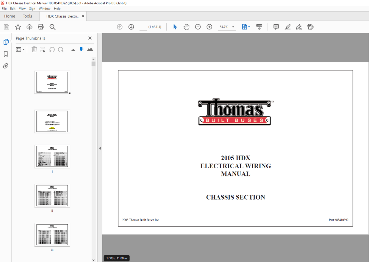 Thomas Built Buses 2005 HDX CHASSIS ELECTRICAL WIRING MANUAL