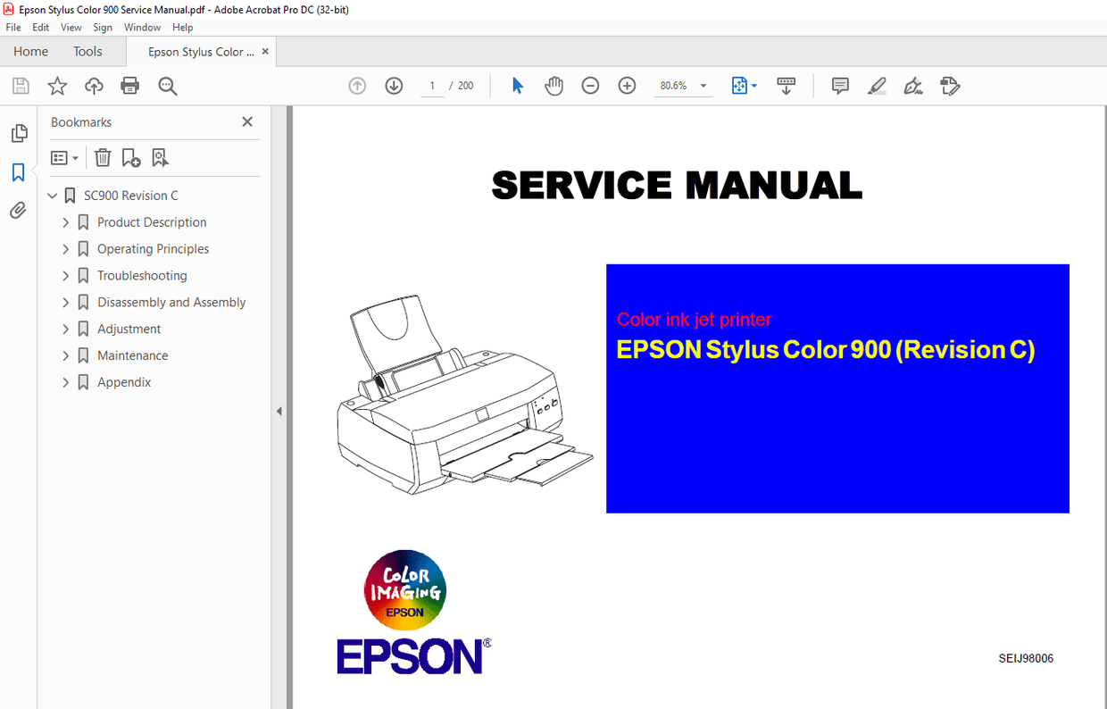 Epson Stylus Color 900 Service Manual - PDF DOWNLOAD