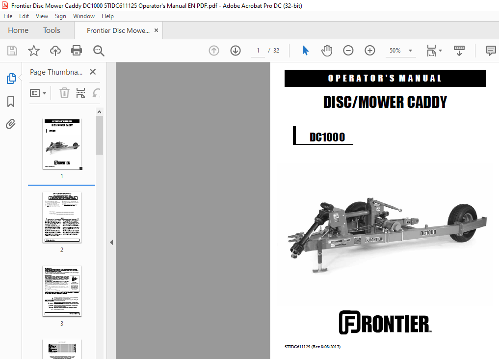 Frontier Disc Mower Caddy DC1000 Operator’s Manual(5TIDC611125) – PDF ...